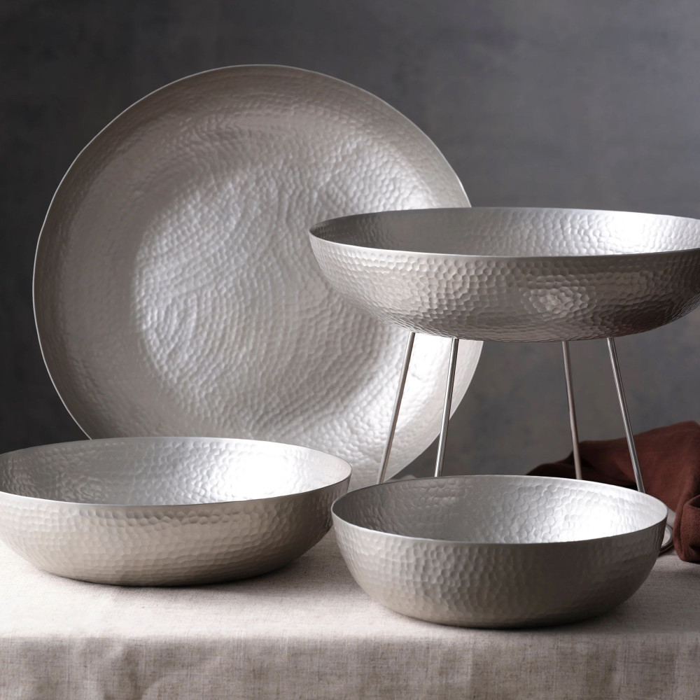 Chef Inox Round Hammered Serving Bowl 40cm Satin | Kitchenware Australia
