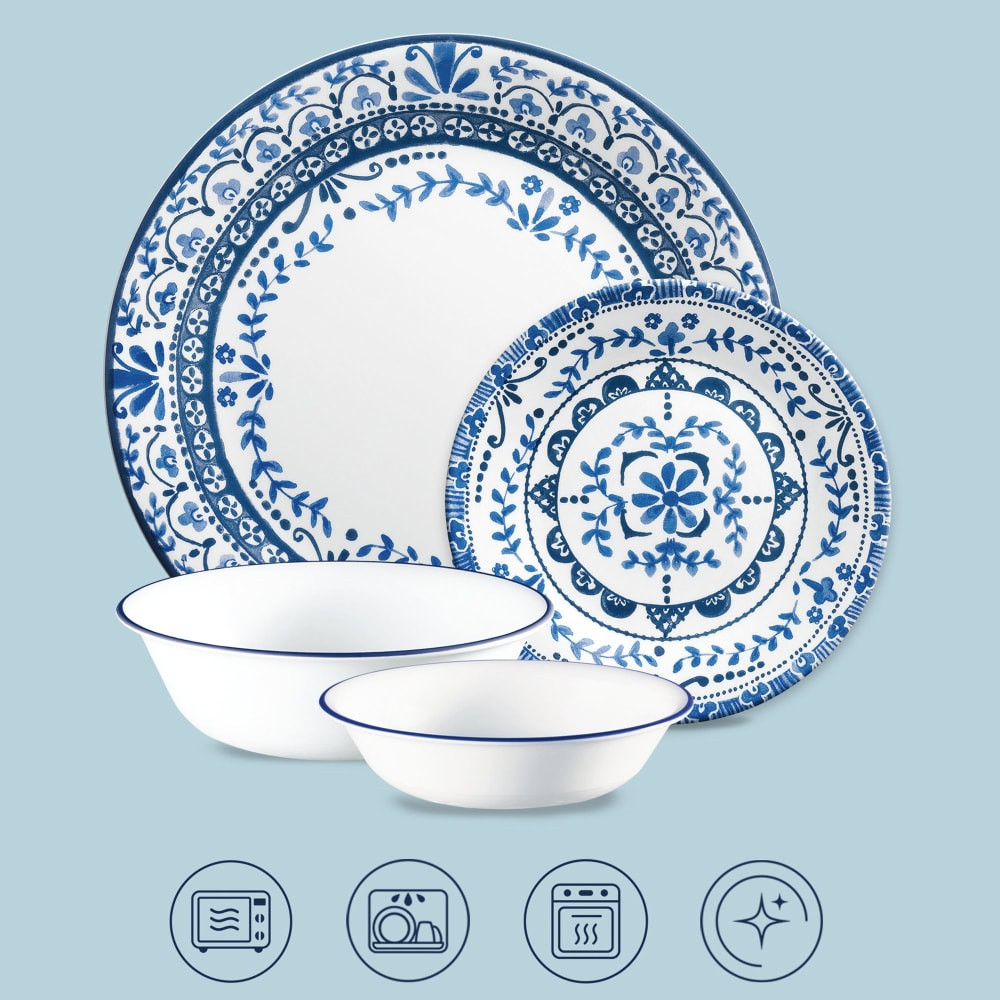 Corelle Vitrelle Portofino Dinner Set 16pc Blue | Kitchenware Australia