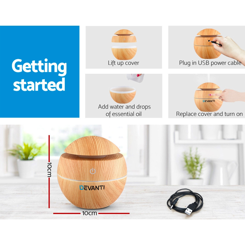 Devanti Aroma Diffuser 130mL Wood Grain | Kitchenware Australia