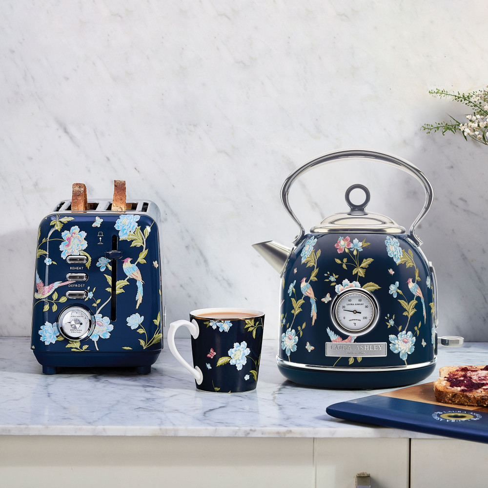 Laura Ashley Elveden Electric Kettle 1.7L Navy Blue and Silver ...