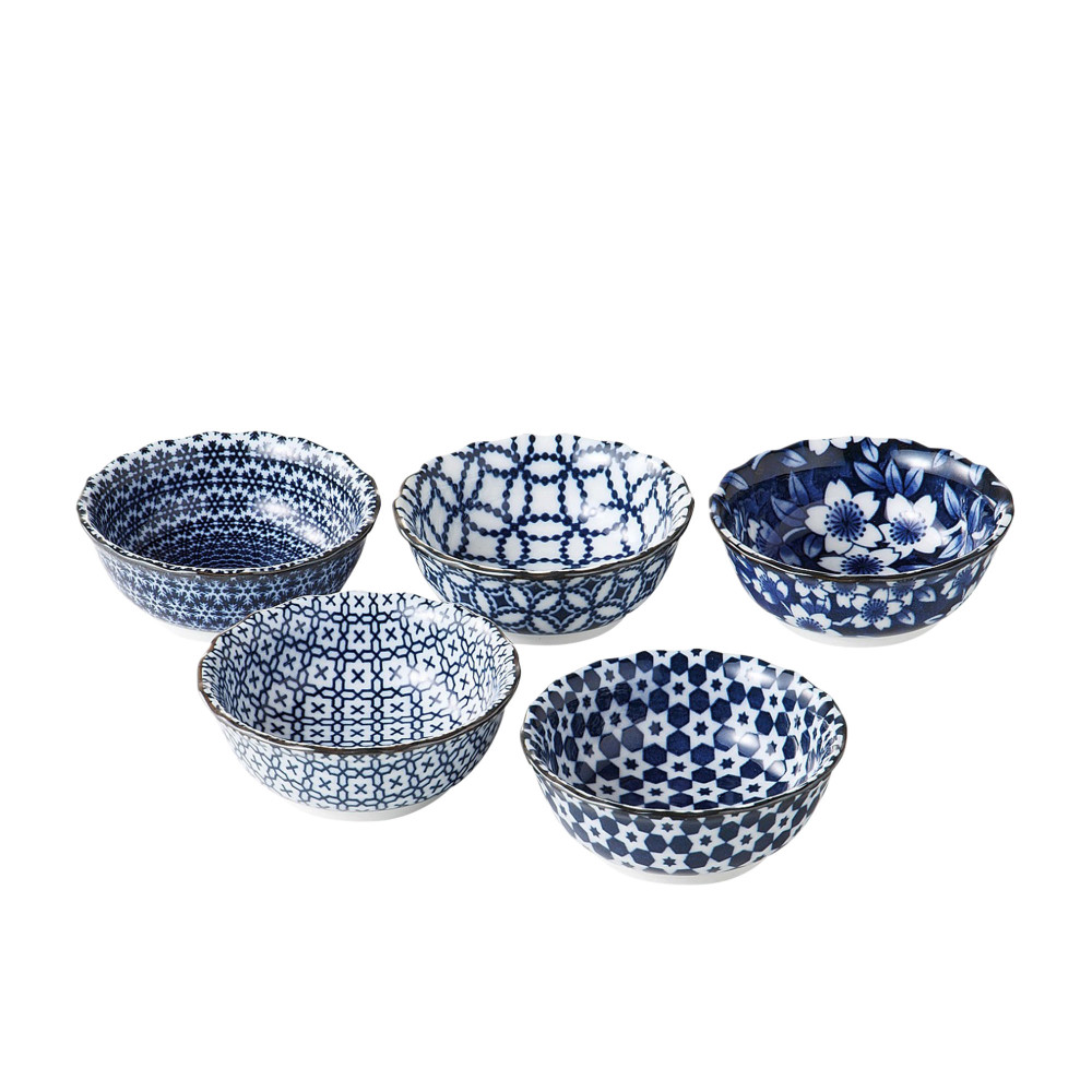 Japanese Collection Nami Porcelain Dipping Bowl Set of 5 Blue ...