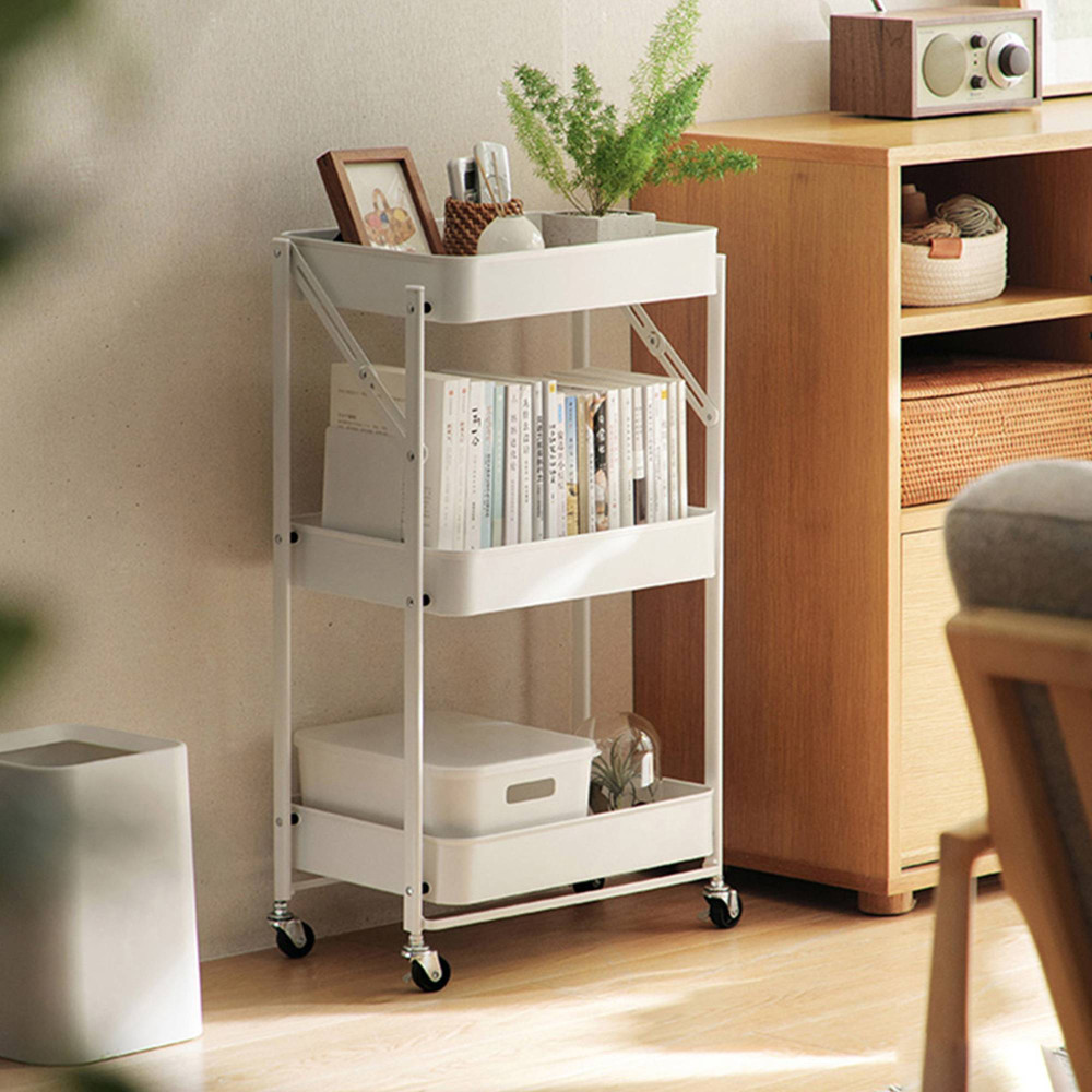 SOGA 3 Tier Steel Foldable Kitchen Cart White | Kitchenware Australia