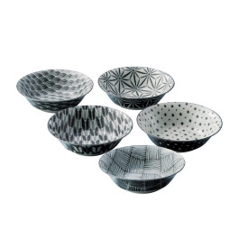 Japanese Collection Komon Porcelain Bowl 16cm Set of 5 Black | Kitchenware Australia